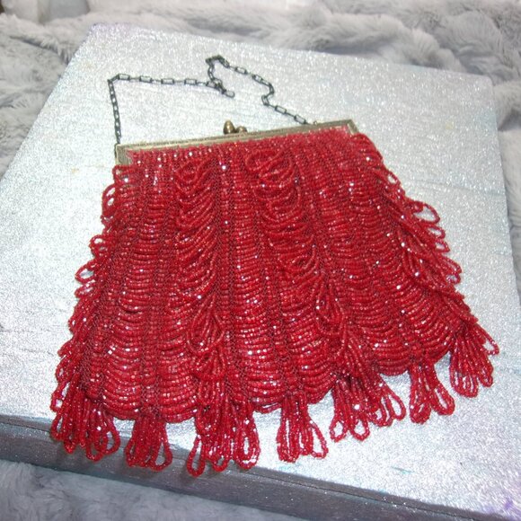 Bags | E76 Vintage Micro Beaded Red Colored Flapper Style Purse Vintage ...